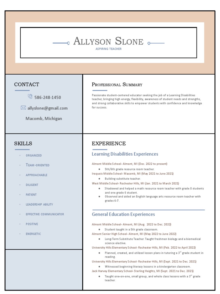 Resume - Allyson Slone | PDF | Teachers | Middle Schools