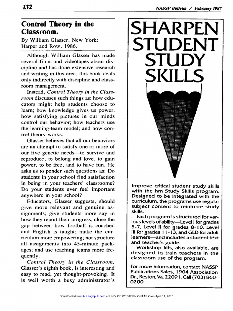 Control Theory in The Classroom Article | PDF | Classroom | Teachers