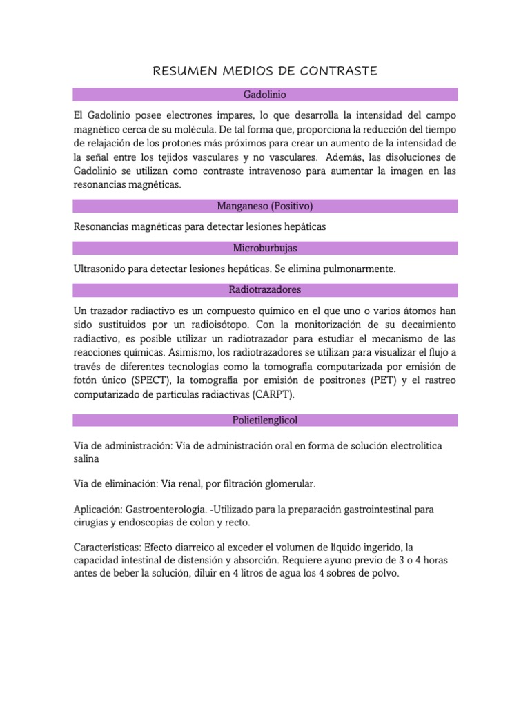 Medios de Contraste - Resumen - Exposiciones | PDF | Tomografía de emisión de positrones ...