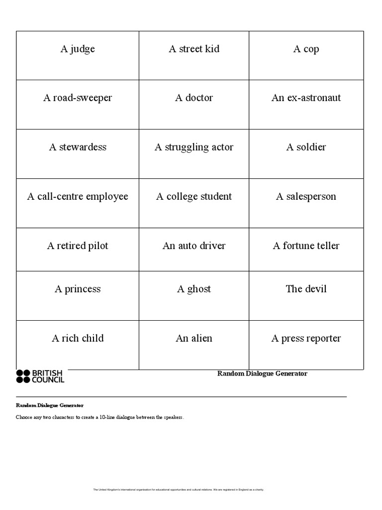 Random Dialogue Generator - Task | PDF