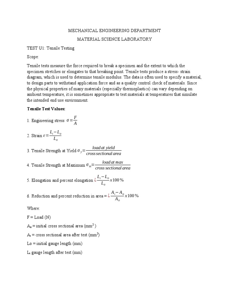 Lab Manual For Tensile Test | PDF | Deformation (Engineering ...