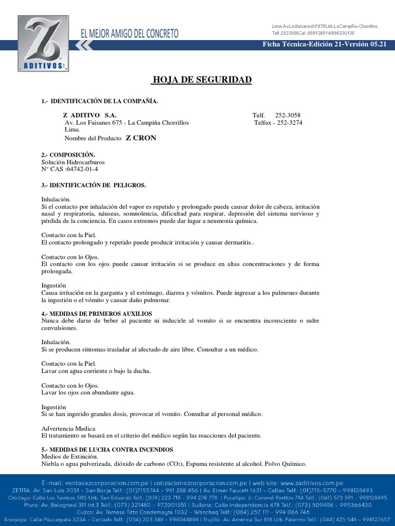 MSDS Z Cron | PDF | Especialidades Medicas | Medicina CLINICA