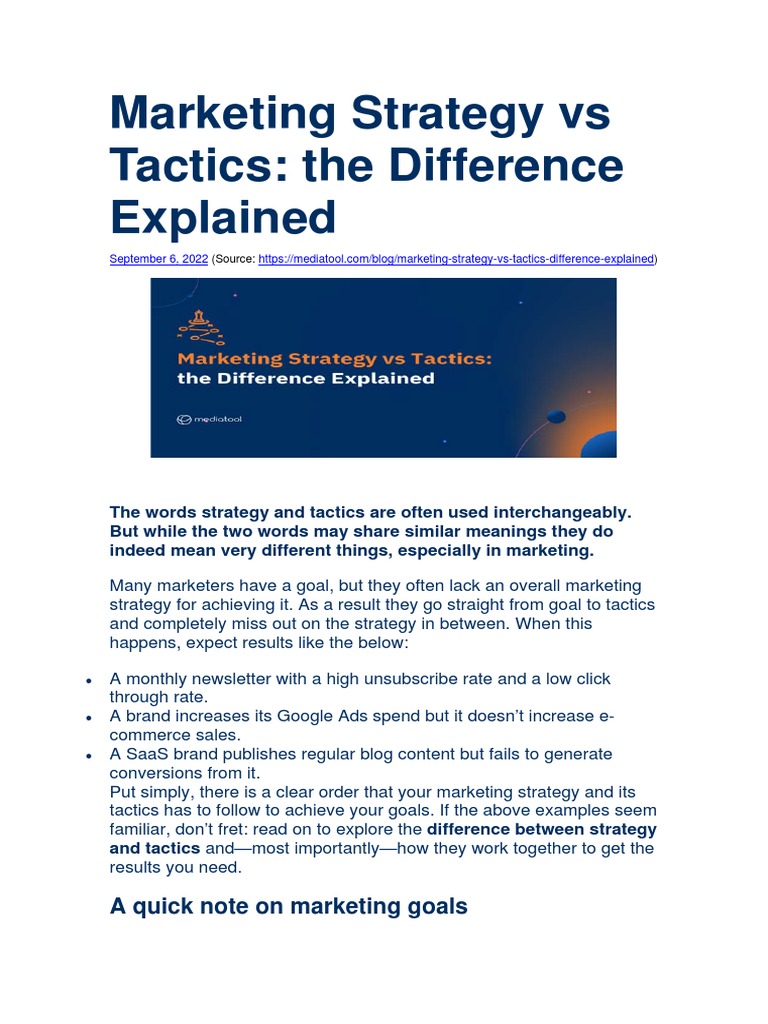 Marketing Strategy vs Tactics: The Key Difference | PDF | Marketing | Marketing Strategy