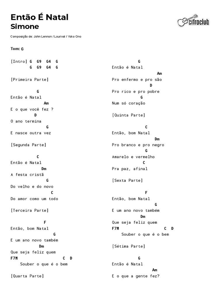 Cifra Club - Simone - Então É Natal | PDF