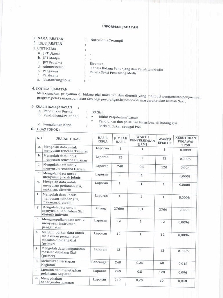 00.e. Contoh Anjab ABK Nutrisionis Terampil | PDF
