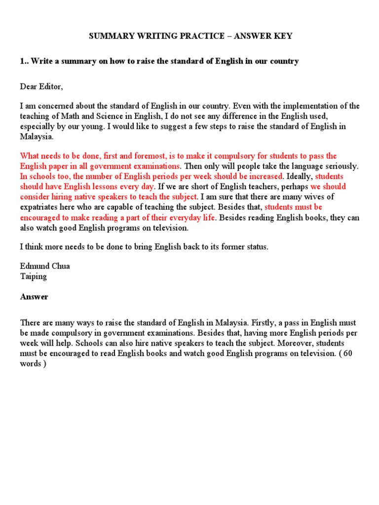 Summary Writing - Answer Key | PDF | Trees | English Language