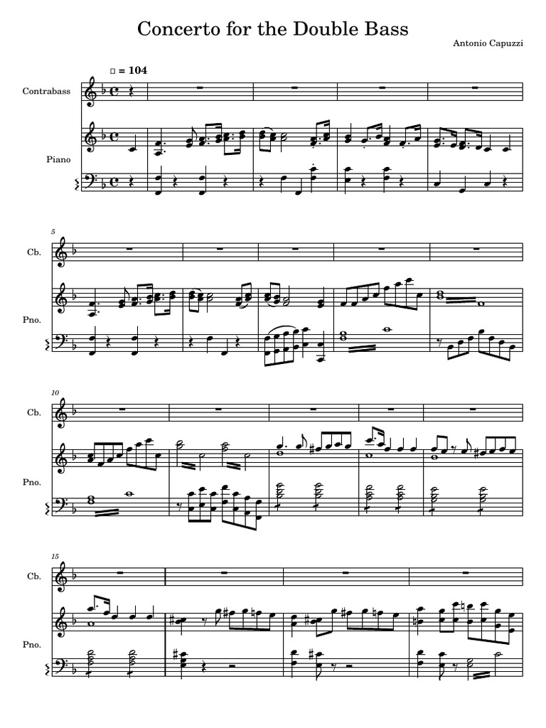 Capuzzi Bass Concerto Transposed To C Major | Download Free PDF ...
