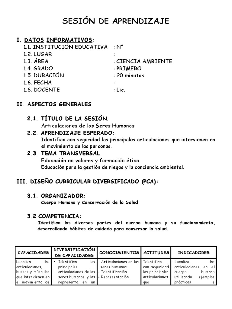 SESIÓN DE APRENDIZAJE - primaria-ARTICULACIONES PRIMER GRADO | PDF | Aprendizaje | Maestros