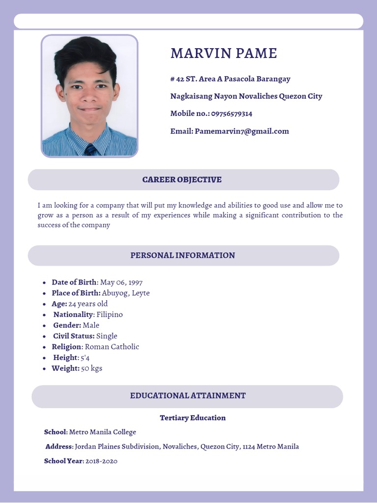 Marvin Pame RESUME 1 | PDF