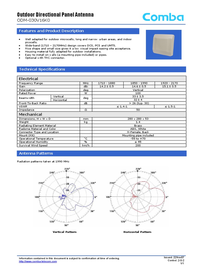 Odm-030v16k0 DS 2-0-2 | PDF | Antenna (Radio) | Physical Phenomena