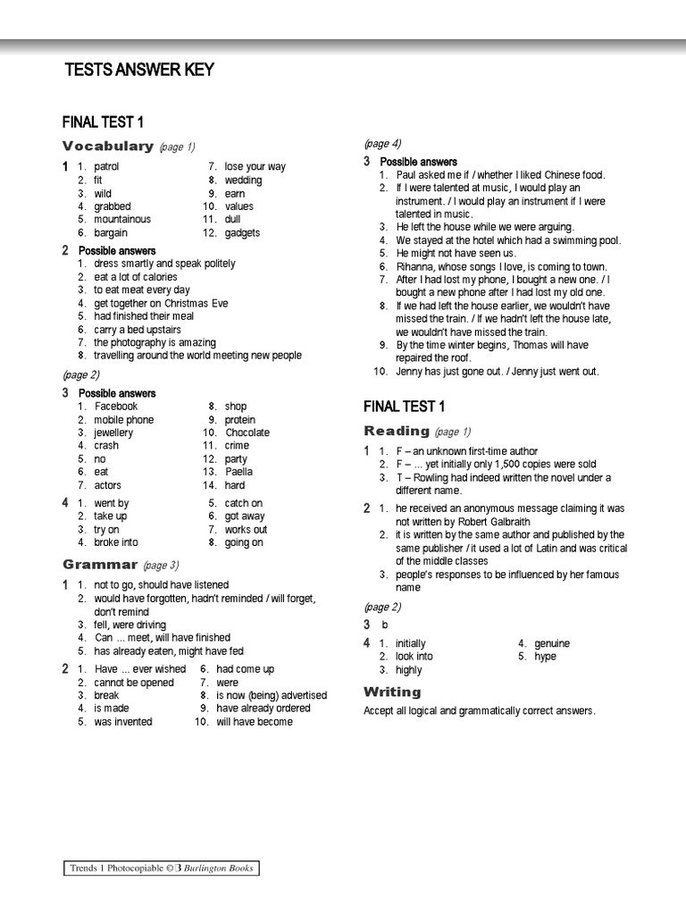Vocabulary and grammar answer key | PDF