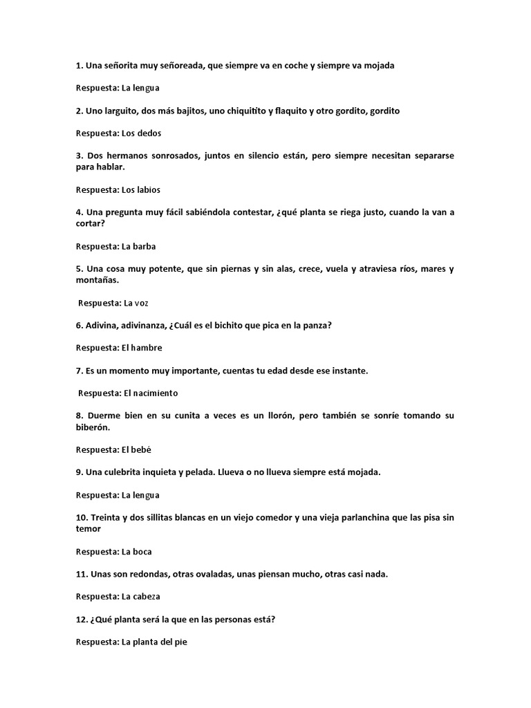 Adivinanzas Cuerpo Humano Pdf