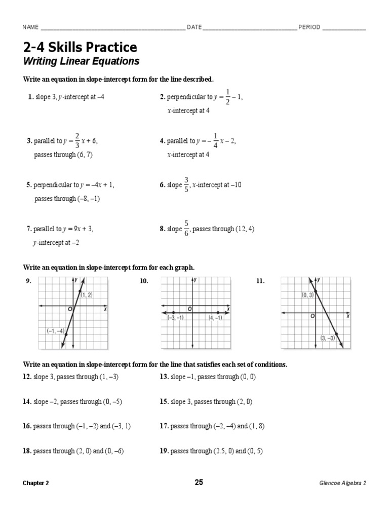 Writing Linear Equations Practice | PDF