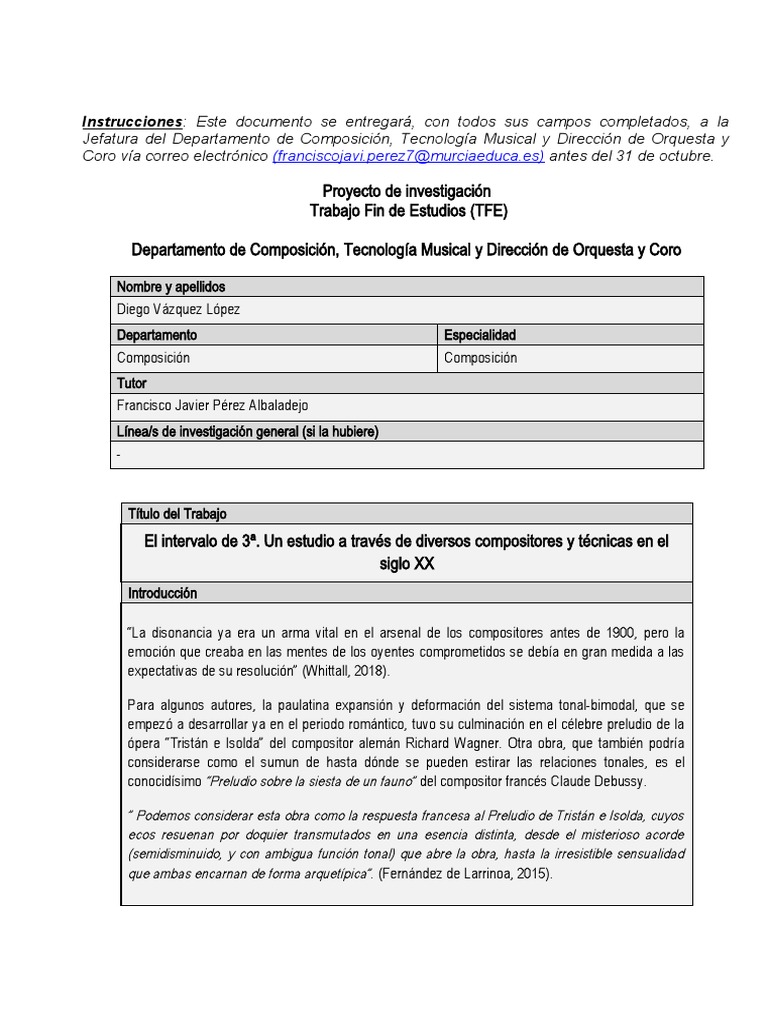 Esquema TFG Diego Vázquez | PDF | Armonía | Método científico