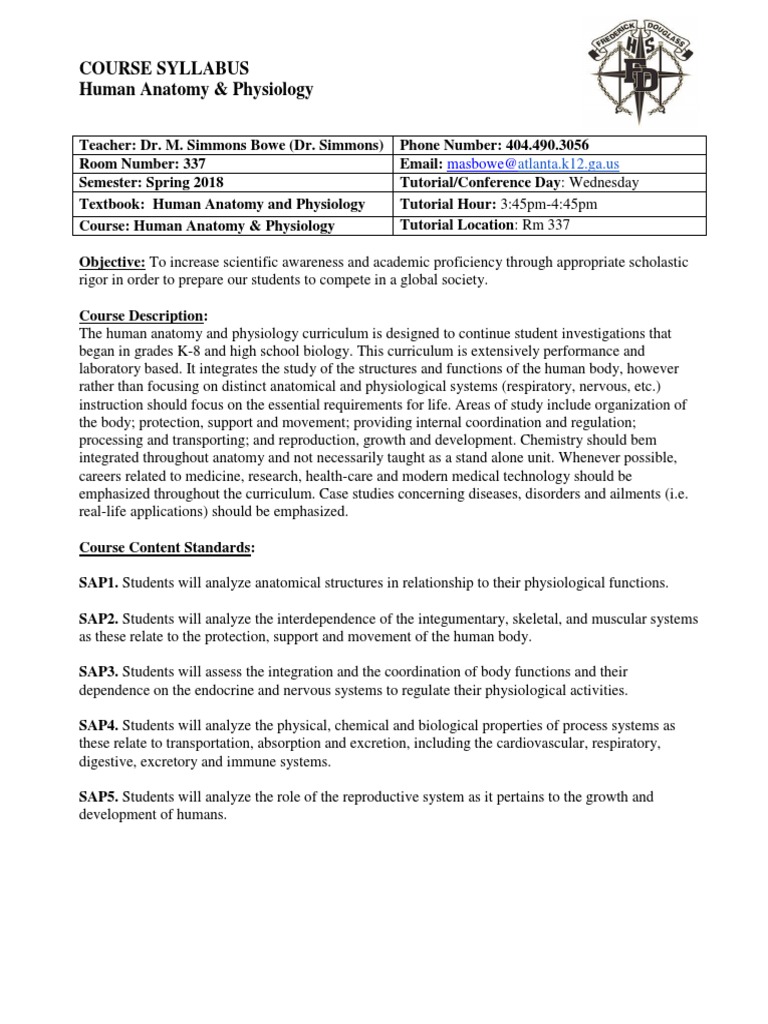 Anatomy & Physiology Course Syllabus | PDF | Anatomy | Human Body