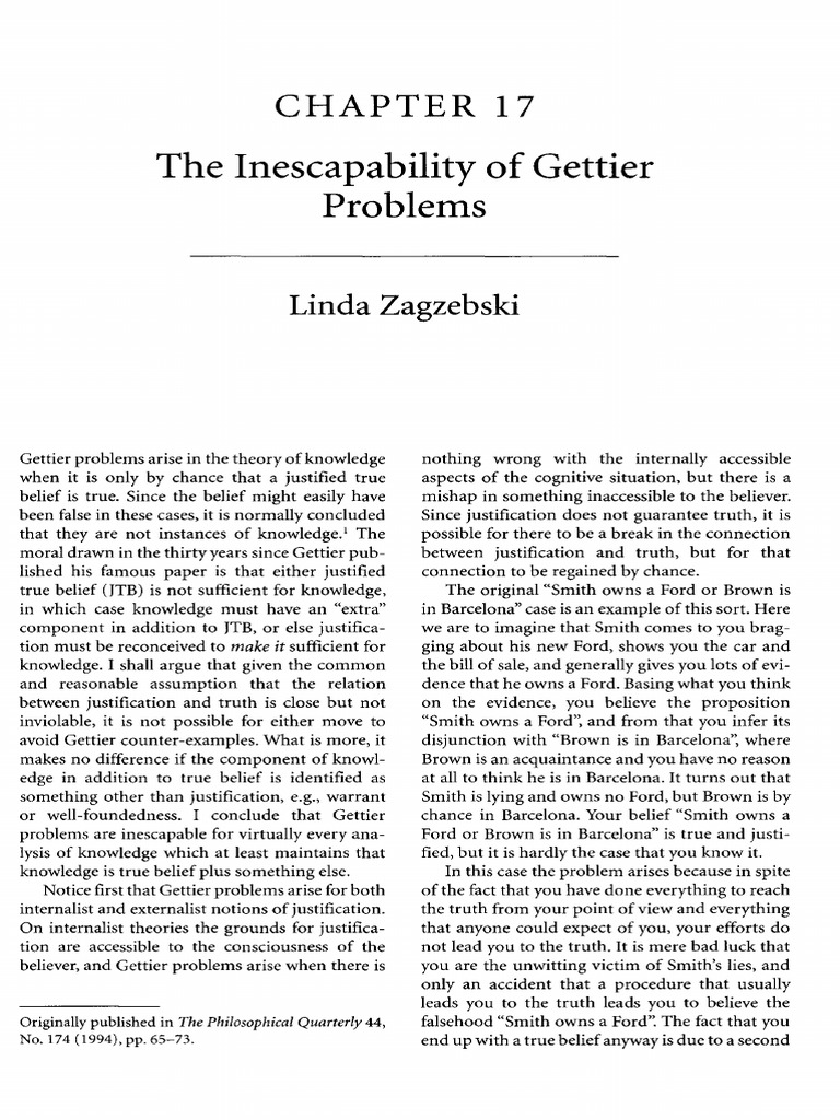Zagzebski Gettier | Download Free PDF | Epistemology | Knowledge