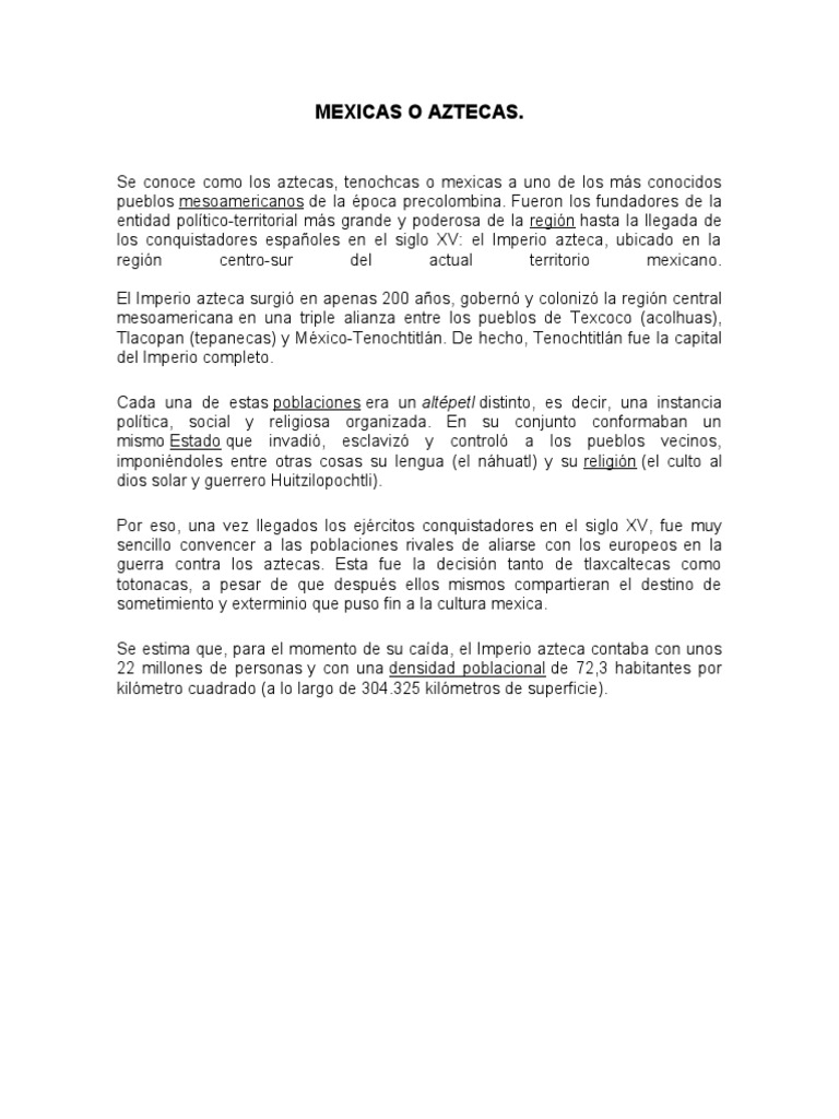 Mexicas o Aztecas | PDF | Cultura de las Americas | Mesoamérica