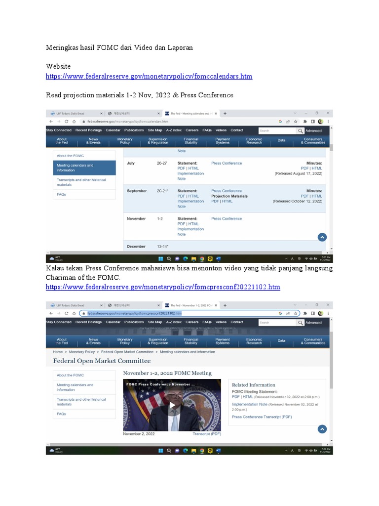 Meringkas Hasil FOMC Dari Video Dan Laporan | PDF