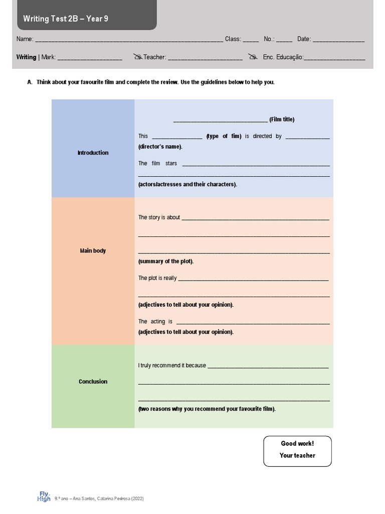 Year 9 Writing Test: Film Review Guide | PDF | Games & Activities