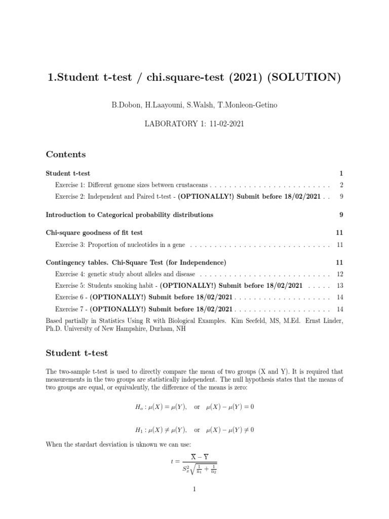 1.StudentT TestContingencytables2020 Solution Laboratory Class | PDF ...