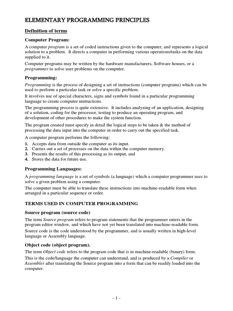 Elementary Programming Principles | PDF | Programming | Computer Program Elementary Programming Principles | PDF | Programming | Computer Program