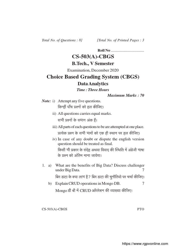 Cs 503 A Data Analytics Dec 2020 | PDF | Computer Data | Data