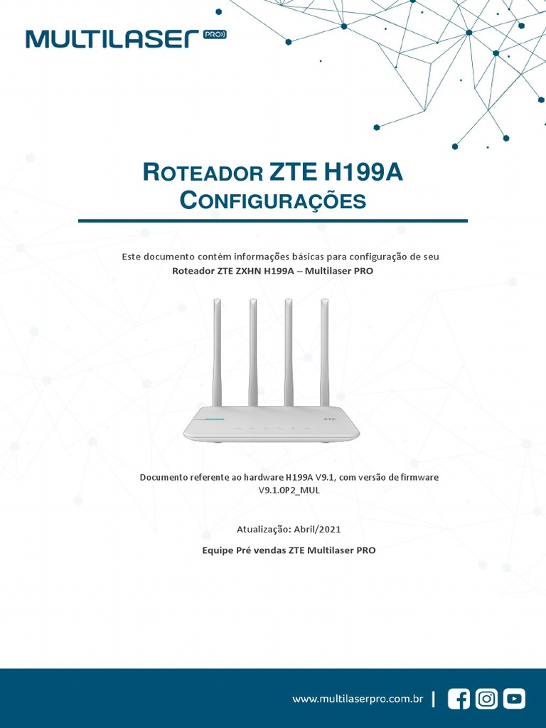 Configuração do Roteador ZTE H199A | PDF | Rede de computadores | Wi-Fi