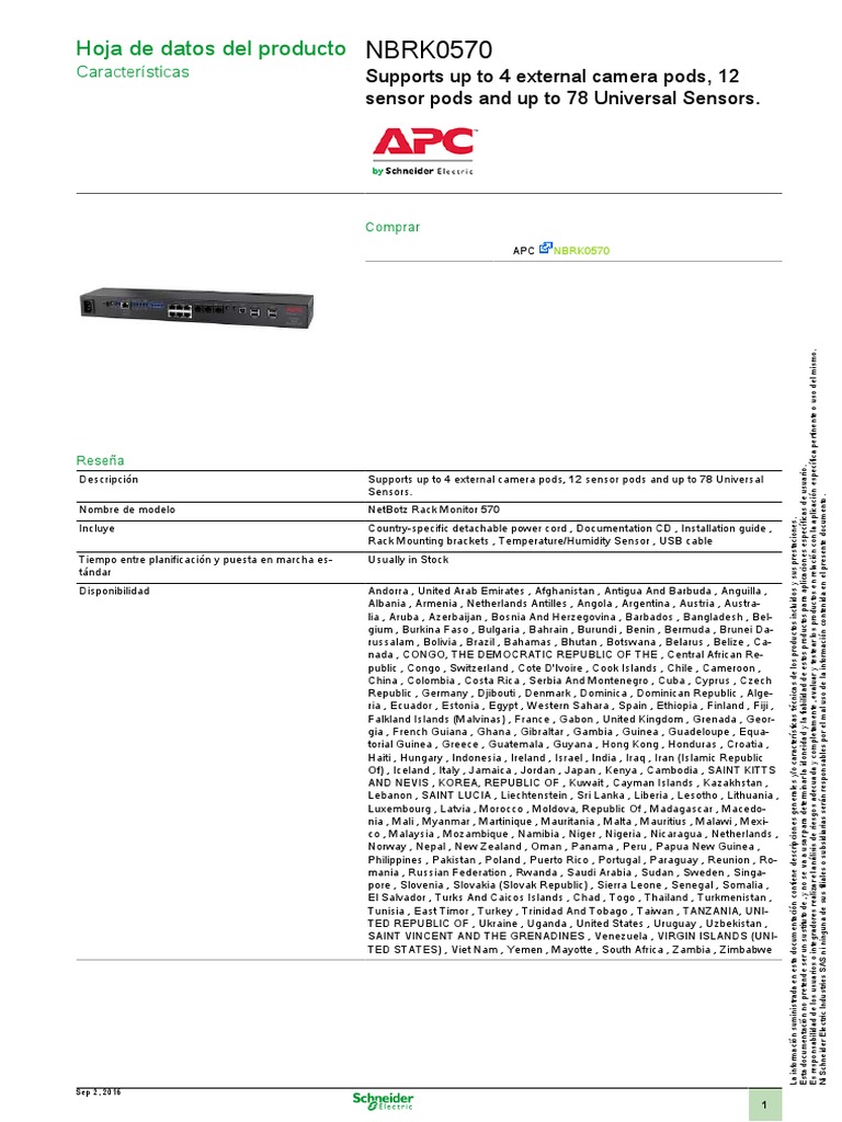 NetBotz Rack Monitor 570: Especificaciones | PDF | Transmisión de datos ...