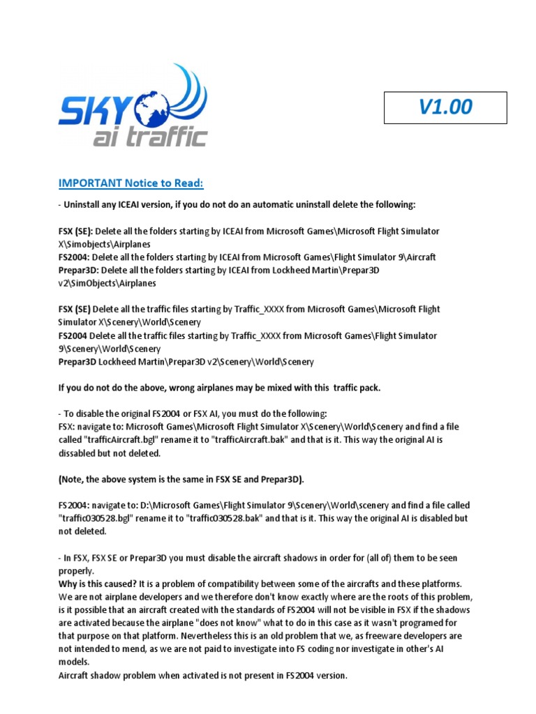 Installation and Uninstallation Instructions for SKY AI Traffic V6.00 | PDF | Aviation | Transport