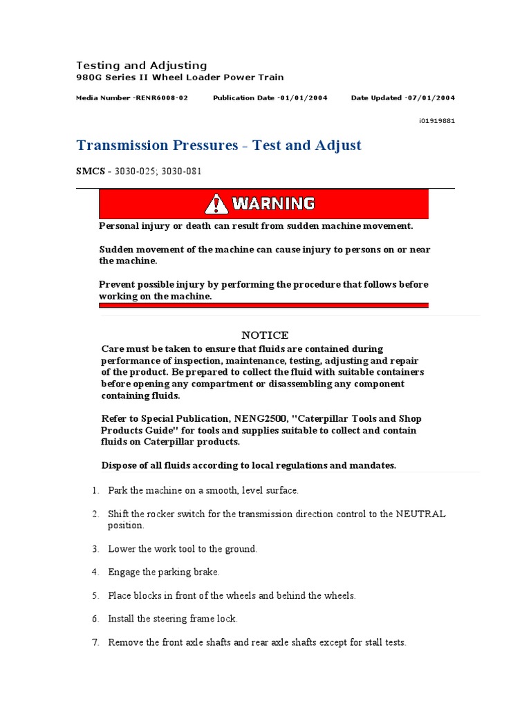 Testing and Adjusting TRANSMISION | PDF | Clutch | Valve