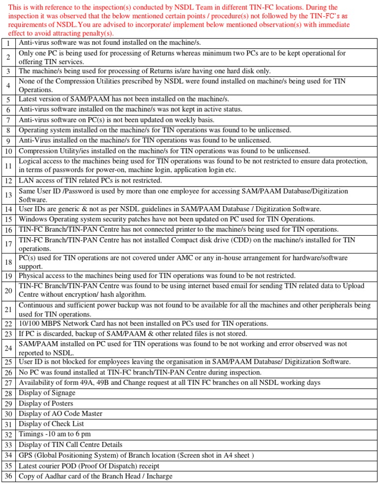 F - Inspection Observation Points | PDF | Personal Computers | Antivirus Software