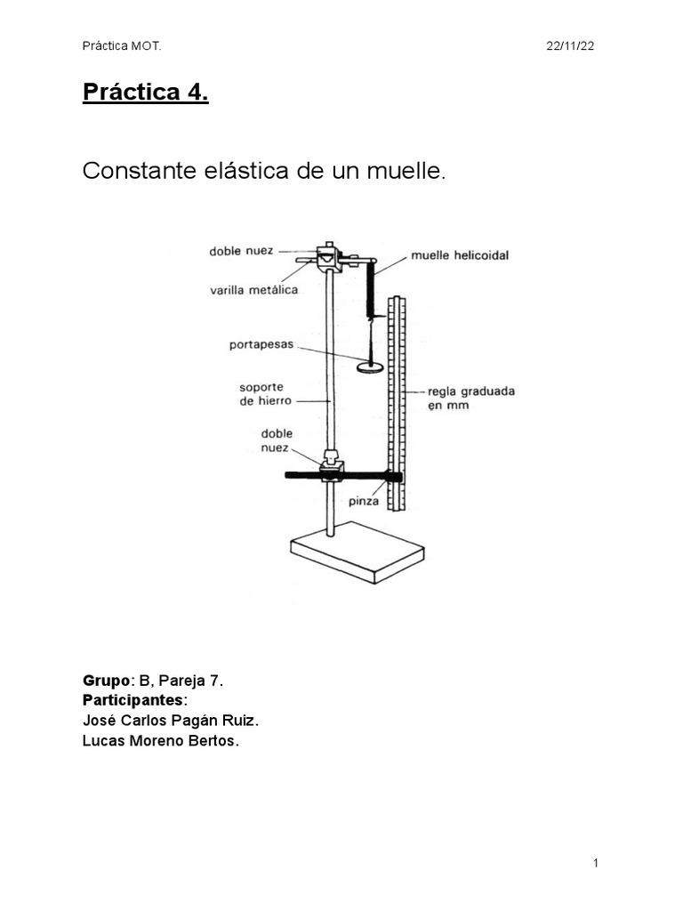 Practica 4, Constante Elastica de Un Muelle, Jose Carlos Pagán Ruiz ...
