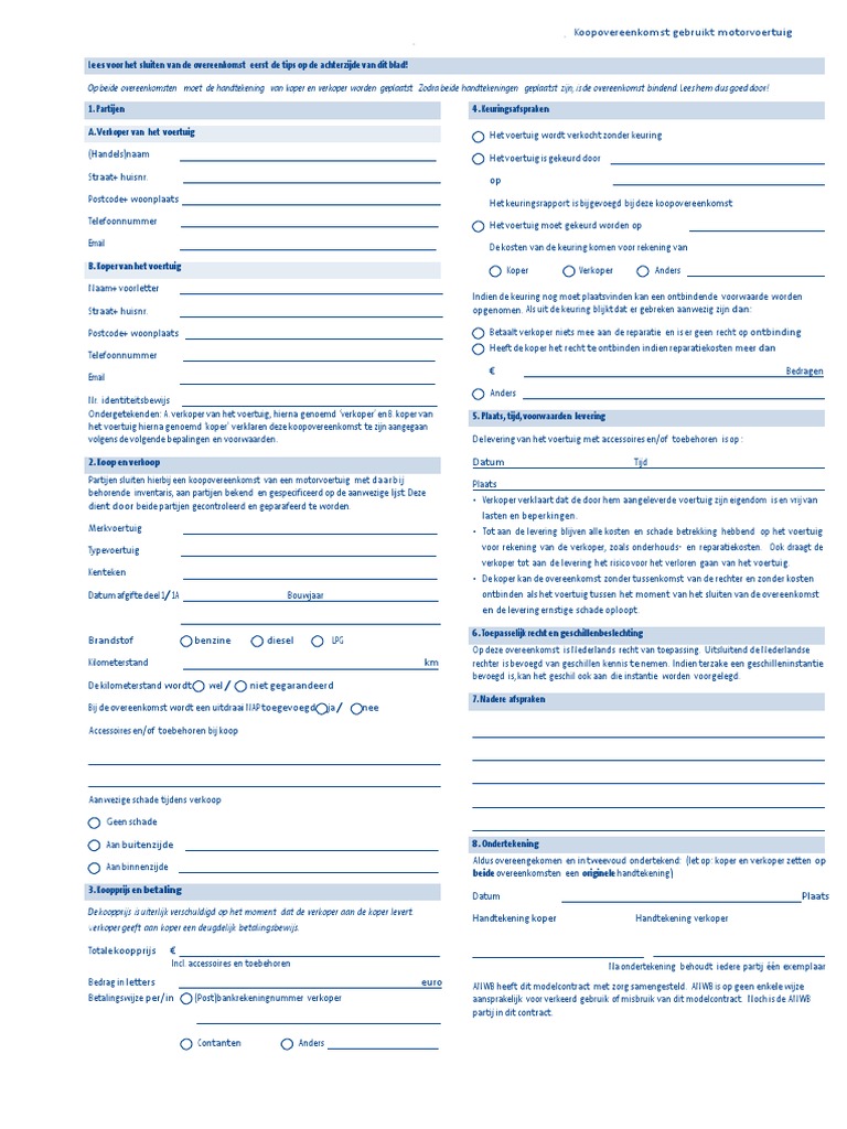 Koopovereenkomst Gebruikt Motorvoertuig | PDF