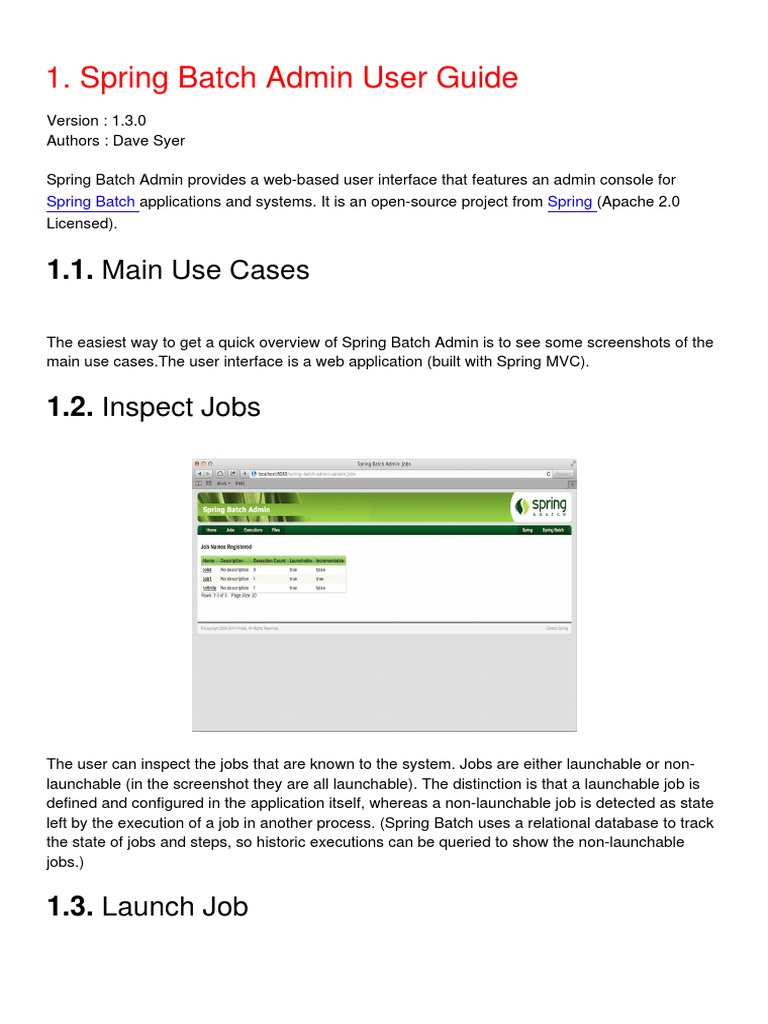 Spring Batch Admin User Guide Pdf Spring Framework World Wide Web