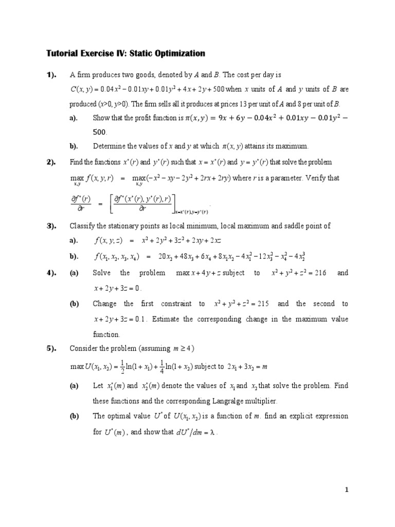 Tutorial Exercise - 4 | Download Free PDF | Mathematical Optimization | Mathematical Analysis