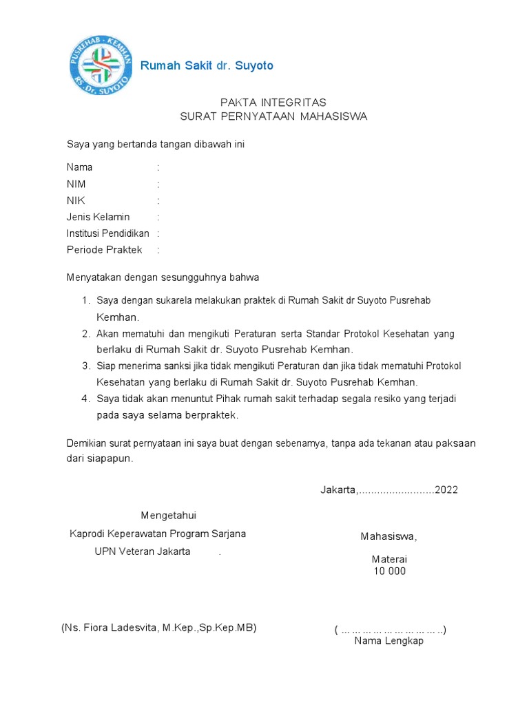 Pakta Integritas Mahasiswa PKL | PDF