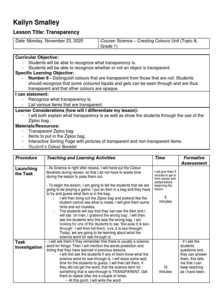 Science GR 1 - Lesson 4 Transparency - Creating Colour - Nov 23 Week 2 ...