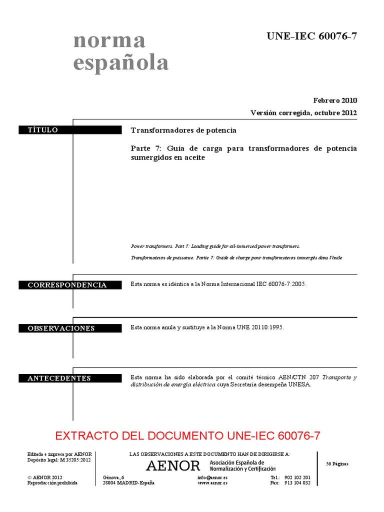 (Ex) Une Iec - 60076 7 2010 | PDF | Transformador | Temperatura