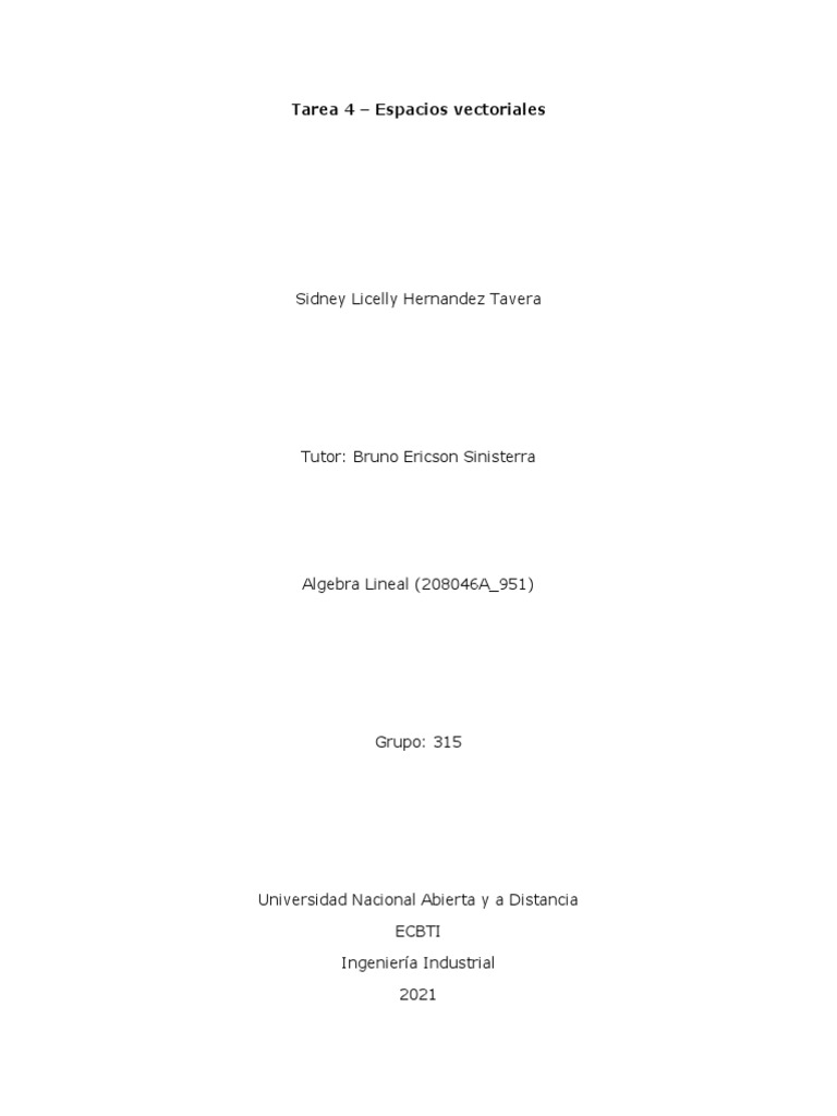 Tarea4 315 Sidney Hernandez | PDF | Espacio vectorial | Álgebra lineal