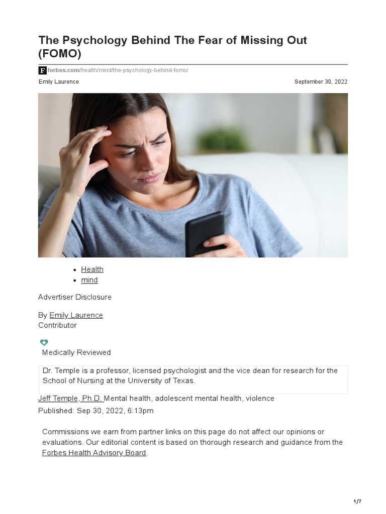 The Psychology Behind The Fear of Missing Out FOMO | PDF | Social Media ...