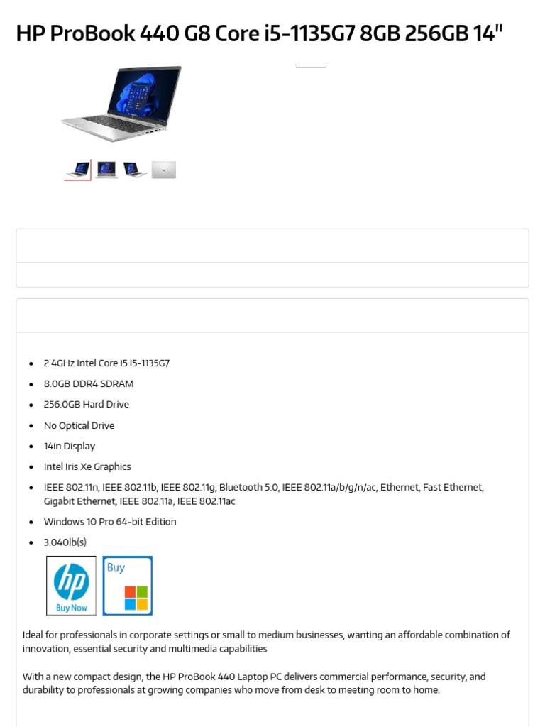 HP ProBook 440 G8 Core I5-1135g7 8GB 256GB 14 - (5U1J0UT#ABA) | PDF ...