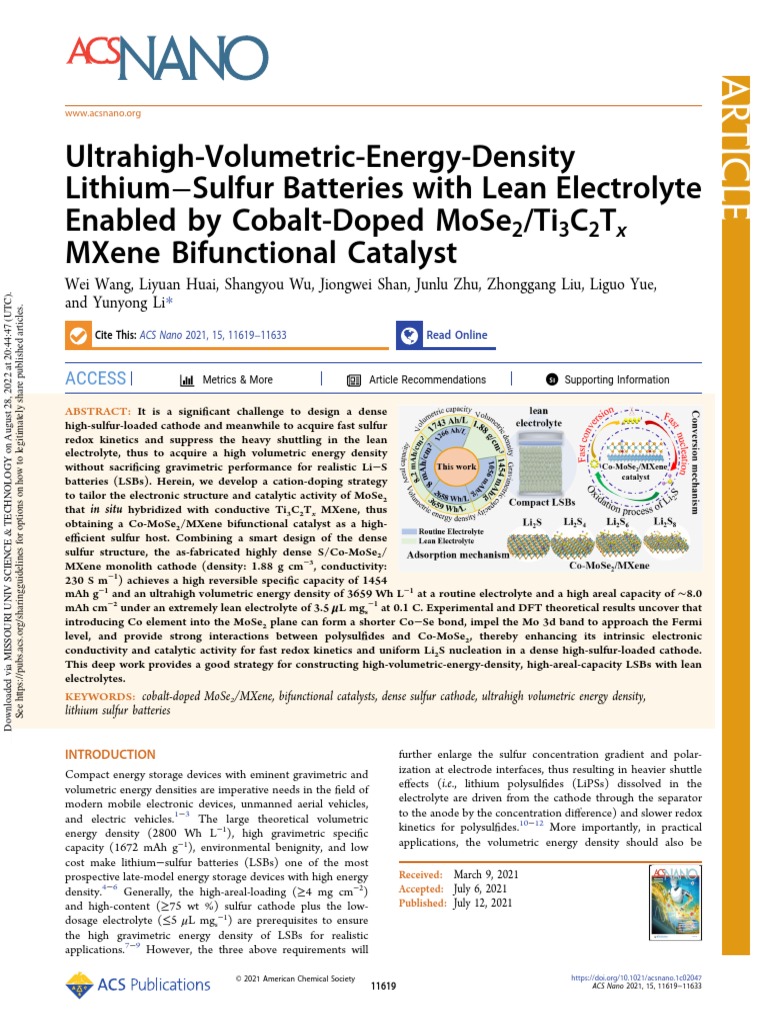 Ultrahigh-Volumetric-Energy-Density Lithium Sulfur Batteries With Lean ...