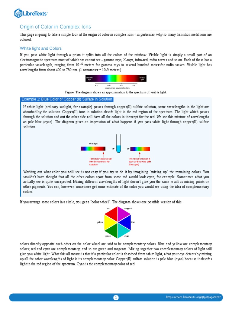 Origin of Color in Transition Metal Complex Ions | PDF | Coordination ...