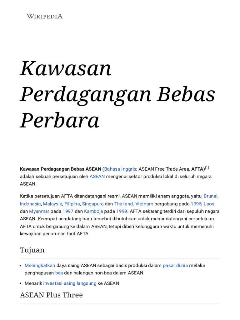 Kawasan Perdagangan Bebas AFTA | PDF | Perjalanan