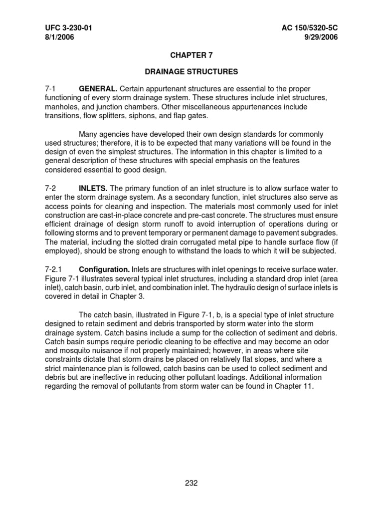 UFC 3-230-01 AC 150/5320-5C 8/1/2006 9/29/2006 Drainage Structures ...