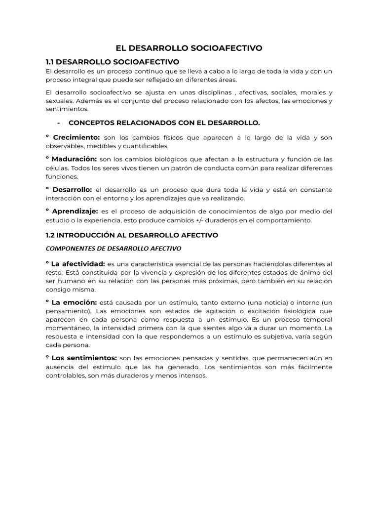 El Desarrollo Socioafectivo | PDF | Teoría de apego | Las emociones