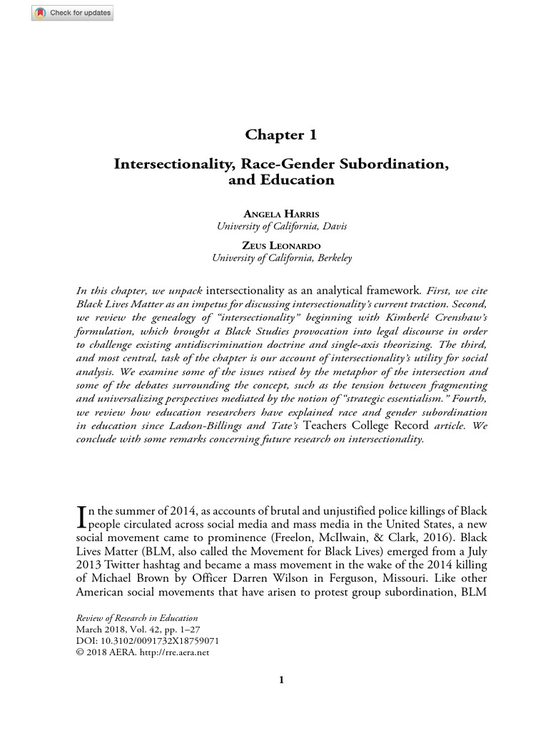 Intersectionality, Race-Gender Subordination, and Education | Download ...
