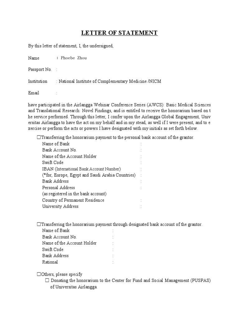LETTER OF STATEMENT - Phoebe Zhou | PDF | Service Industries ...