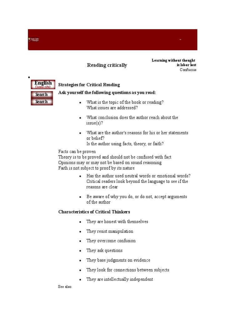 Reading Critically | PDF | Critical Thinking | Essays