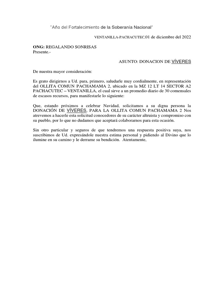 Donacion de Viveres | PDF